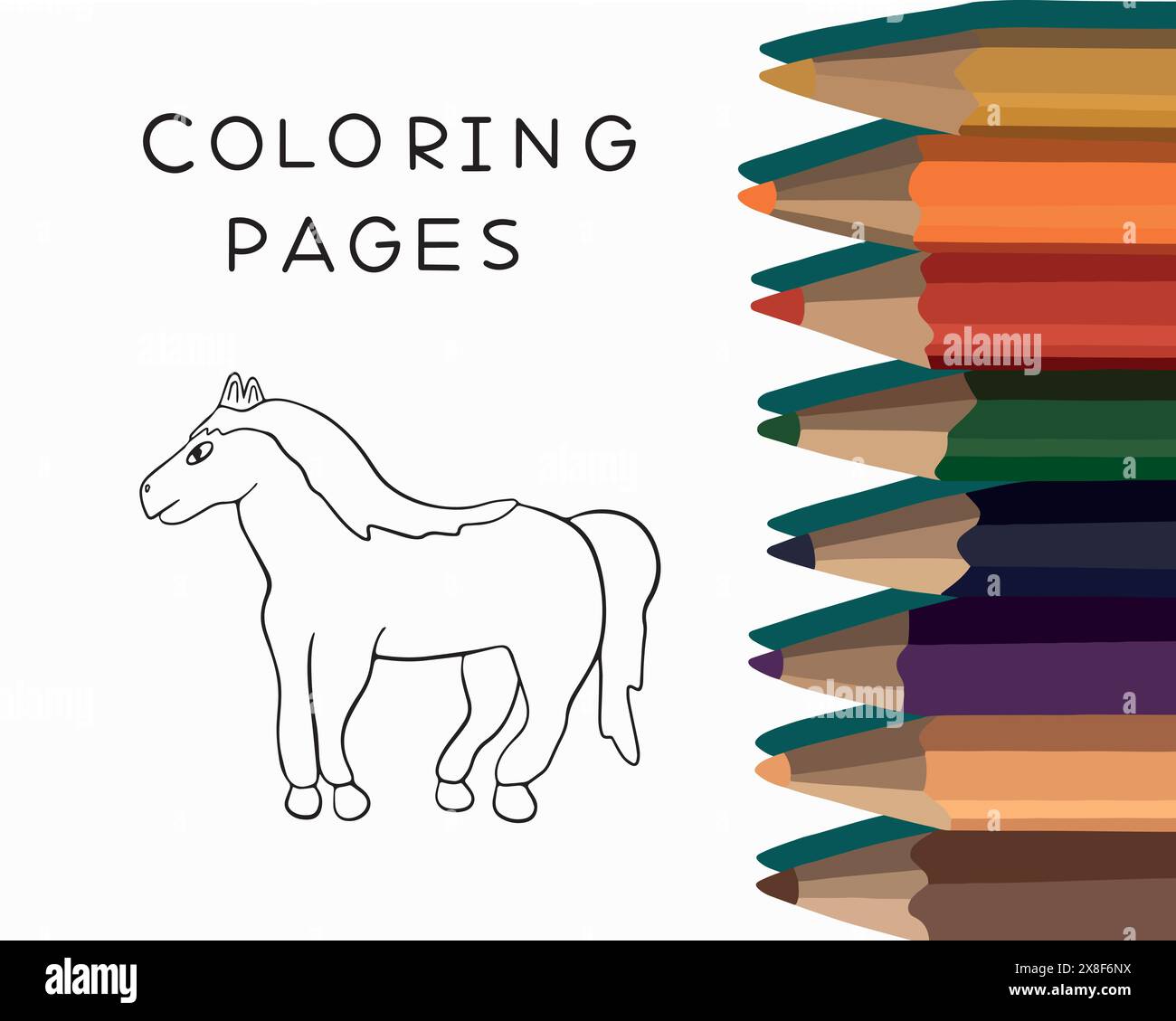 Vector isolated illustration of a coloring horse. Coloring book for ...