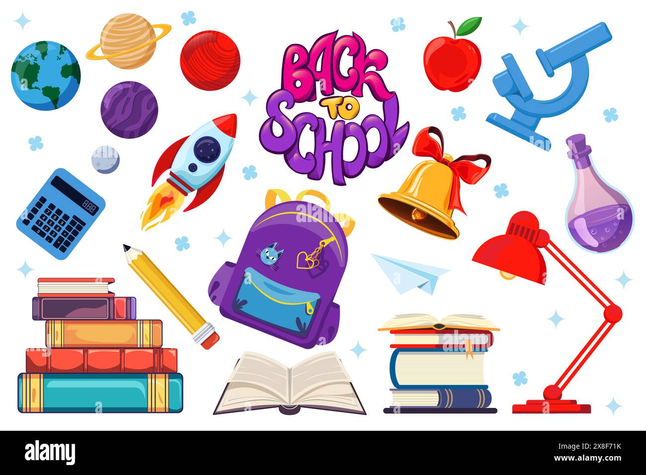 Back to school design elements, collection of popular school supplies ...