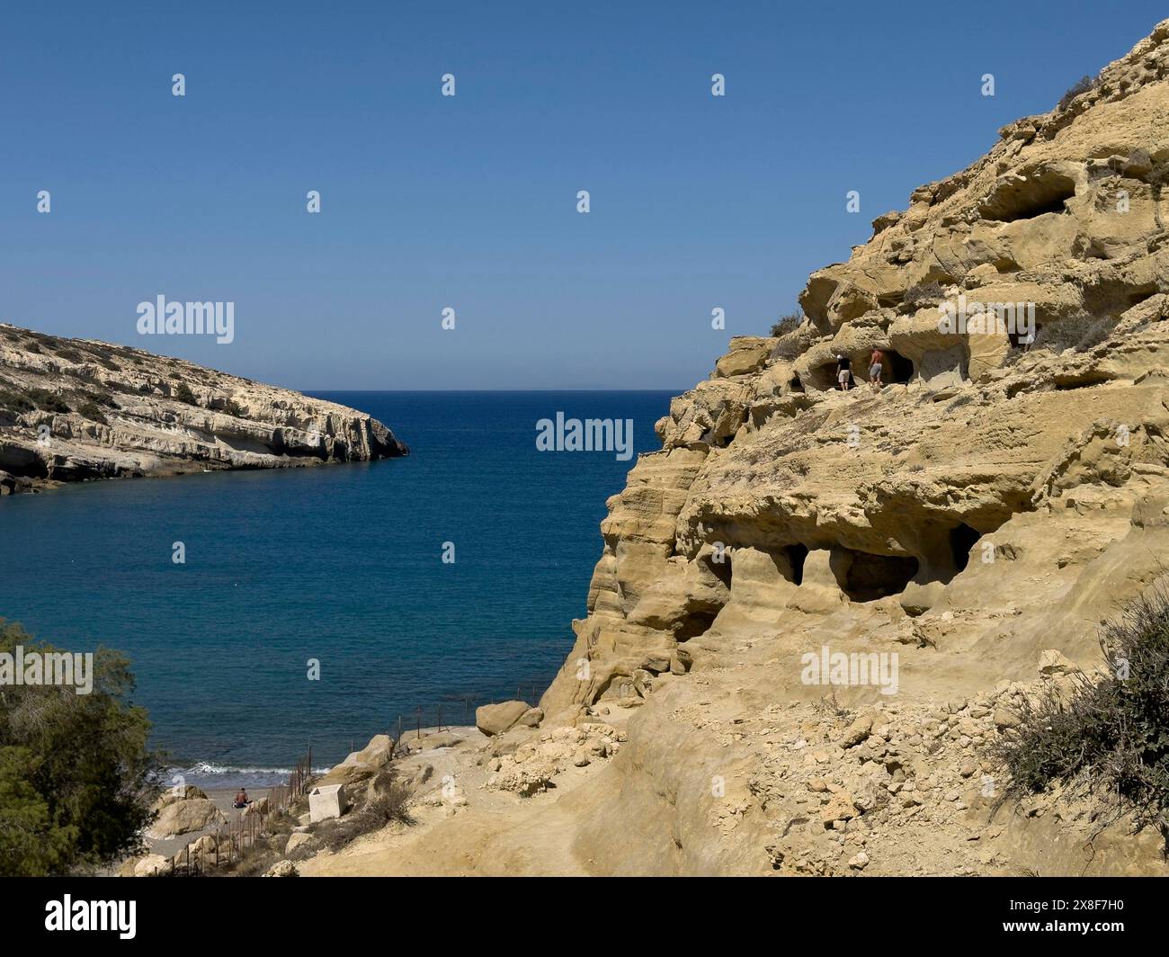 View of entrances of caves in sandstone rocks of former Roman ...