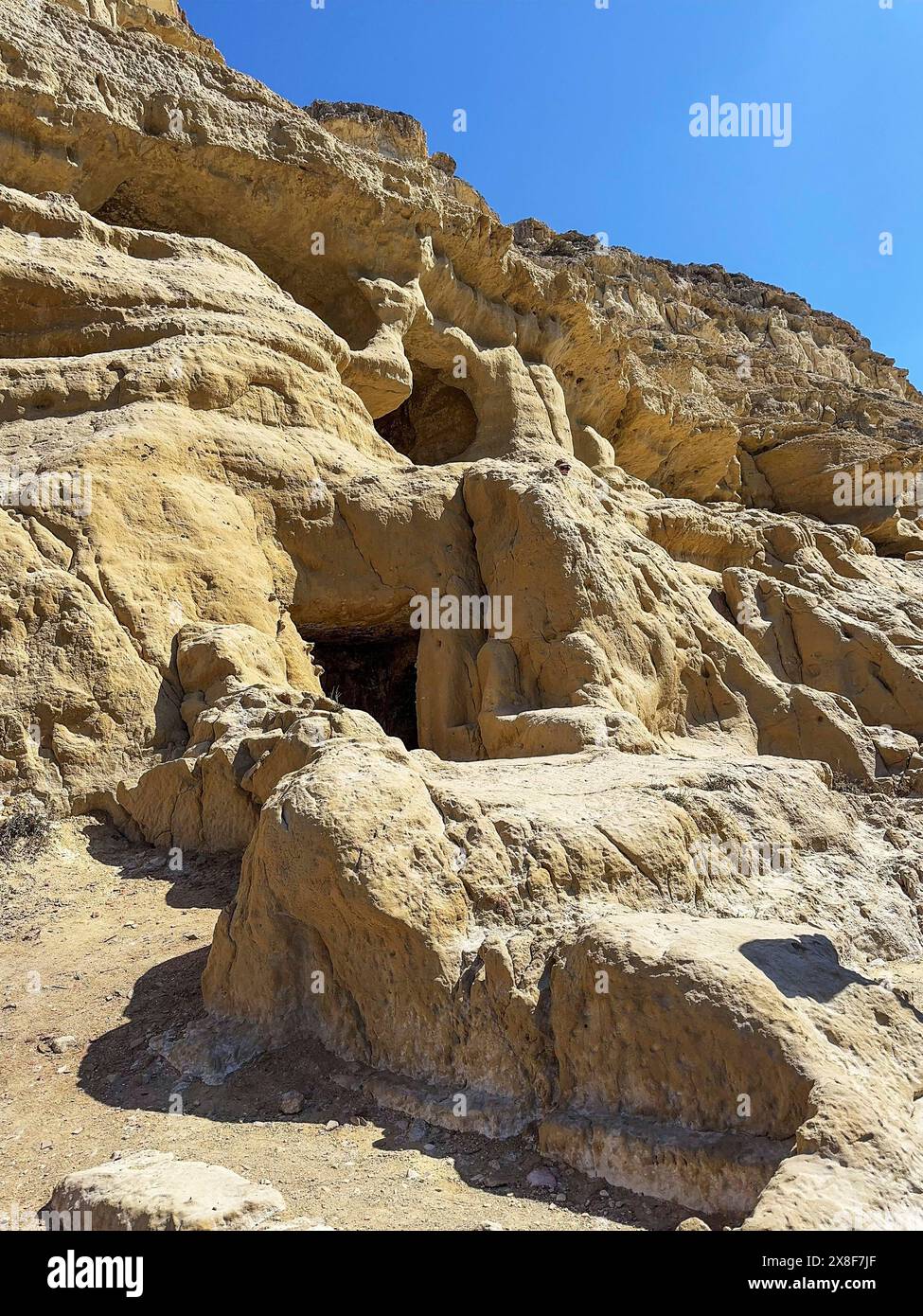 Partial view of former Roman necropolis with sandstone caves carved ...