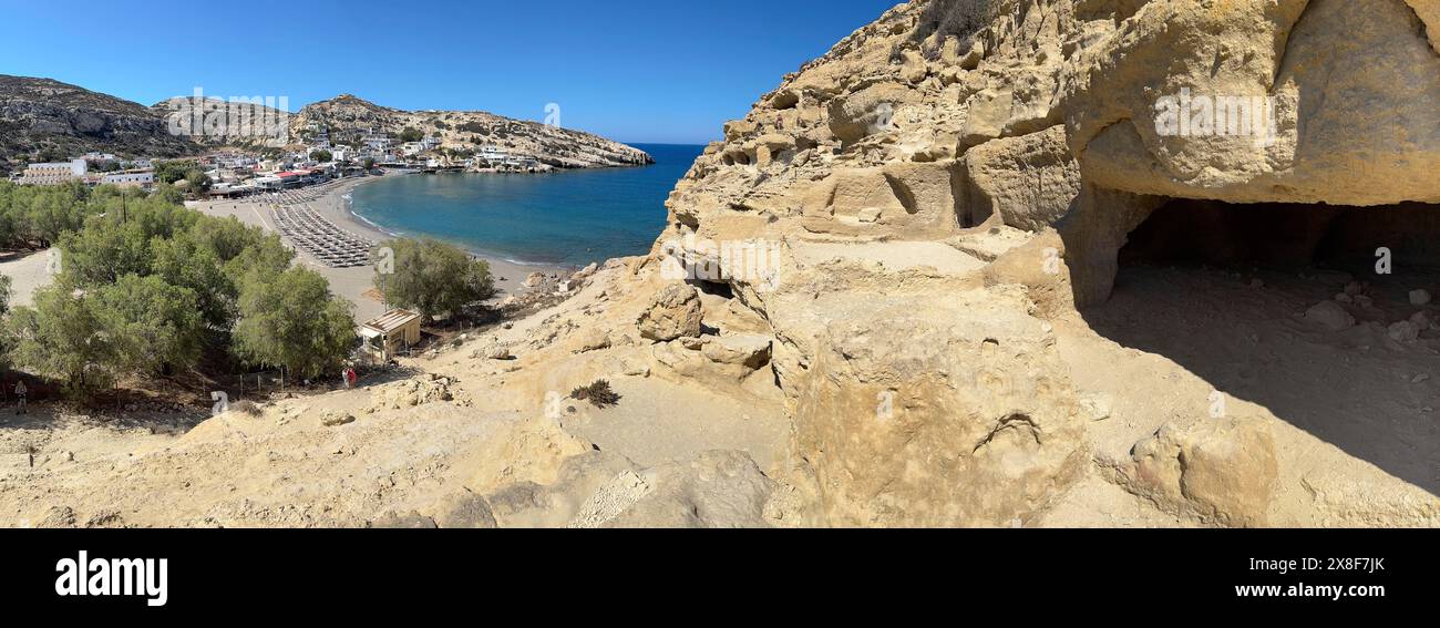 View of entrances of caves in sandstone rocks of former Roman ...