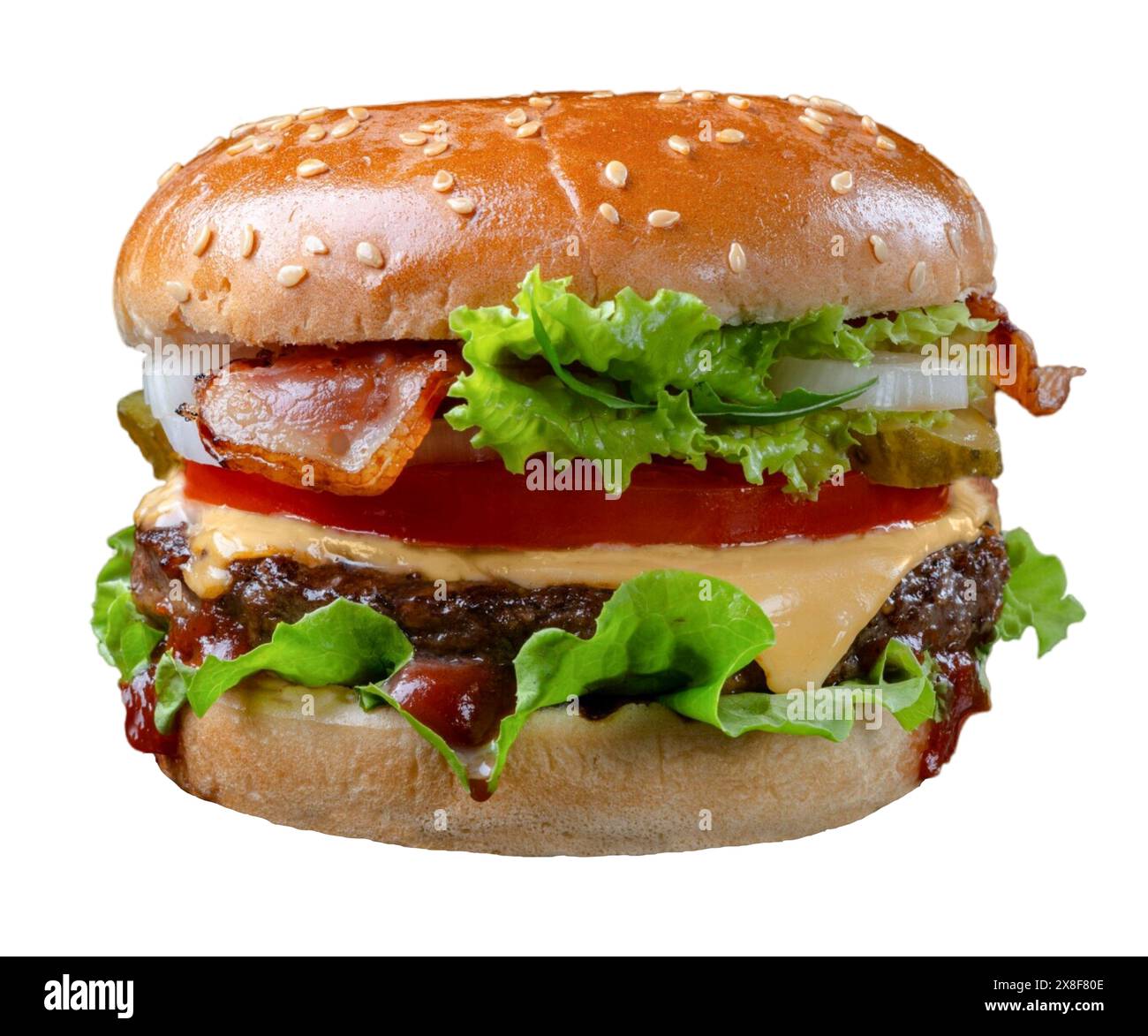 fresh tasty hamburger Classic cheeseburger with beef patty, pickles ...