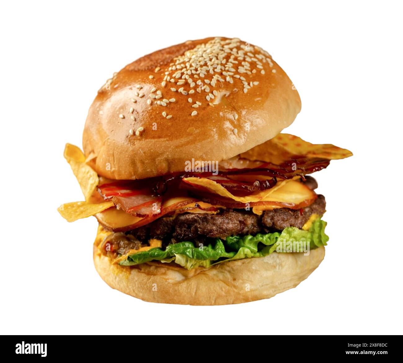 fresh tasty hamburger Classic cheeseburger with beef patty, pickles ...