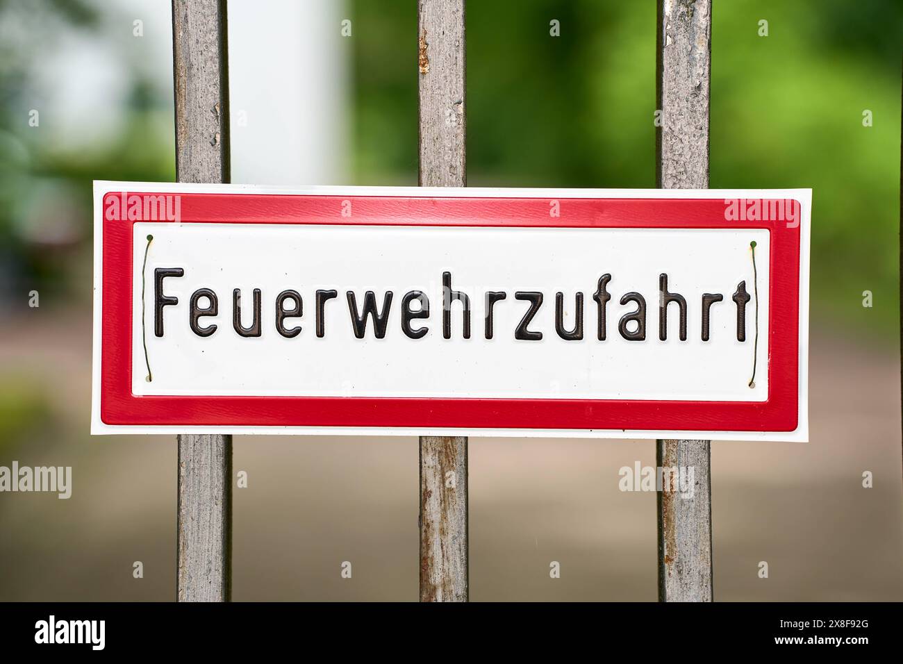Augsburg, Bavaria, Germany - 23 May 2024: Sign on a fence: Fire brigade ...