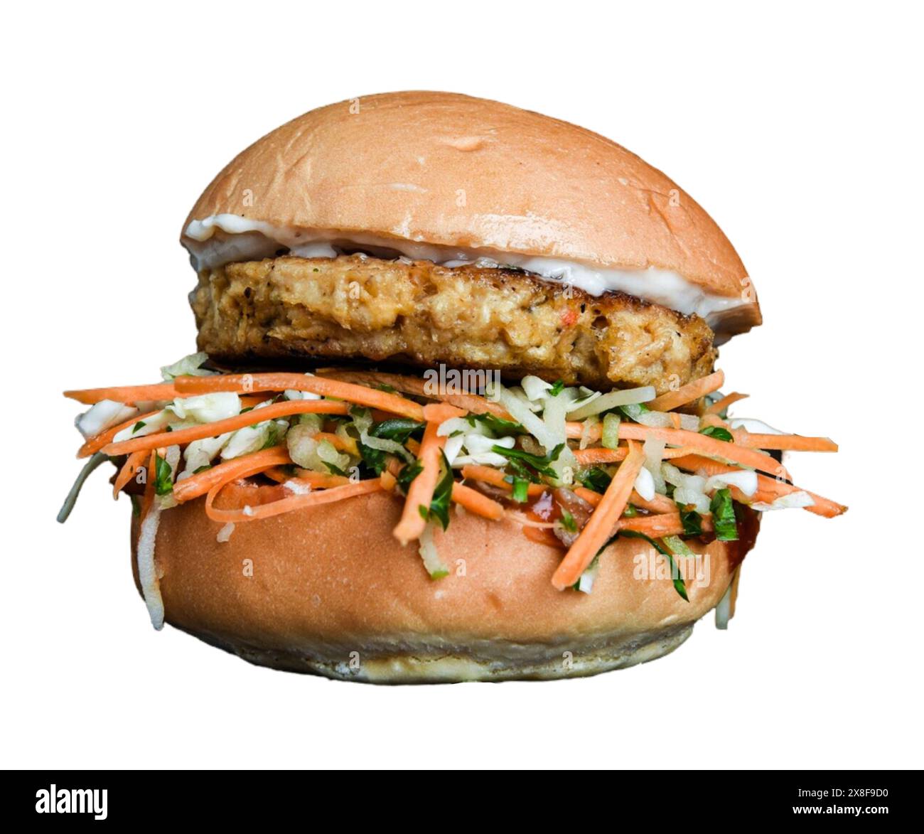 Chicken burger, delicious double burger with crispy chicken meat, salad ...
