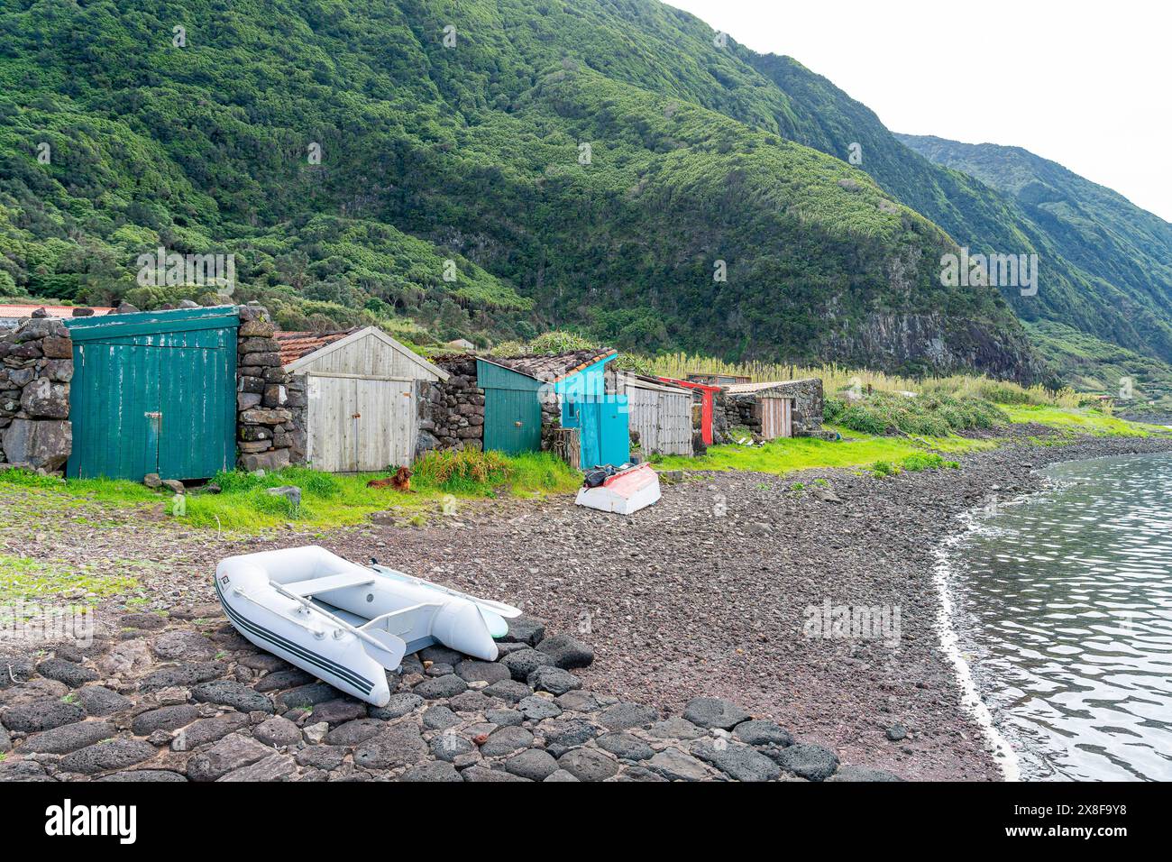 small storage houses for fishing artifacts next to the Fajã de Santo ...