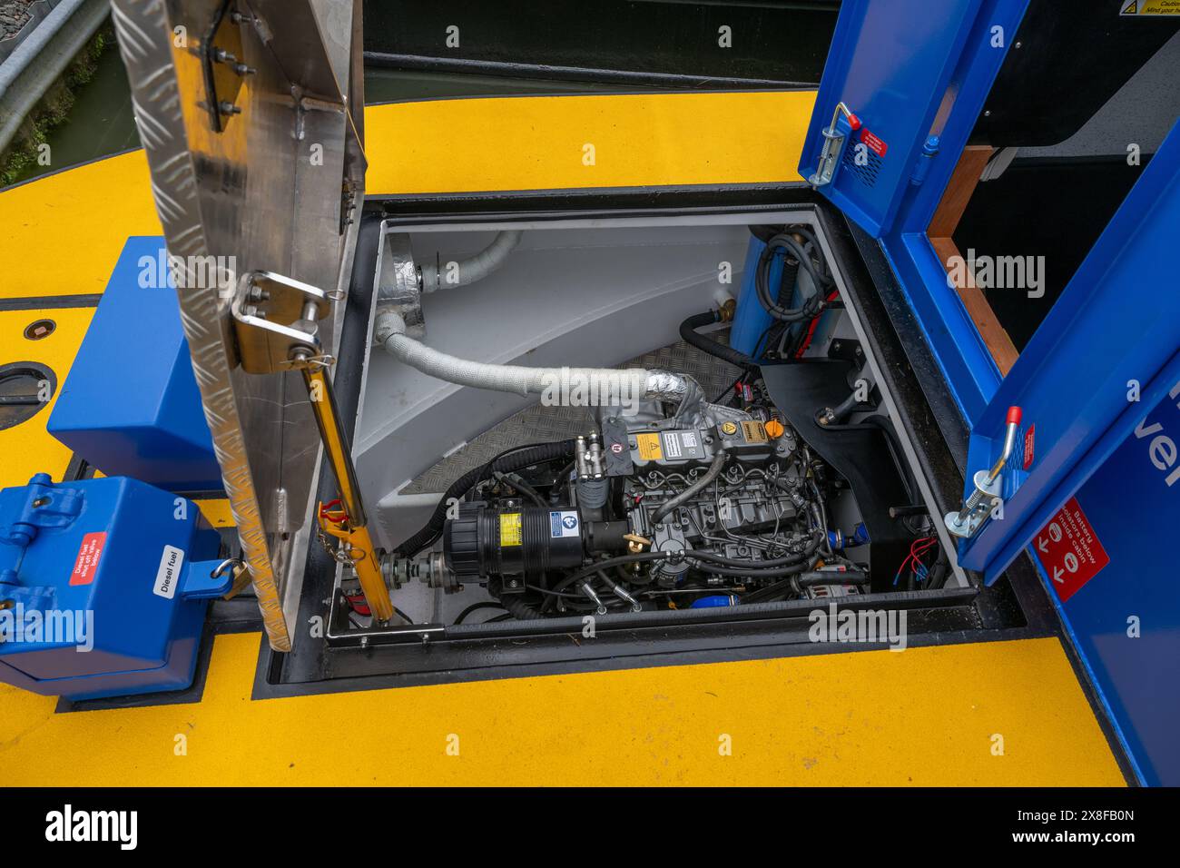 The engine in a new Canal and River Tust workboat on show at the Crick ...