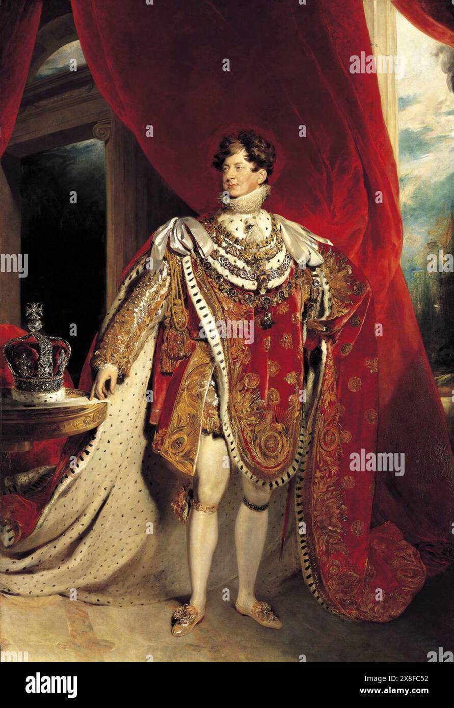 King George IV depicted wearing coronation robes and four collars of ...