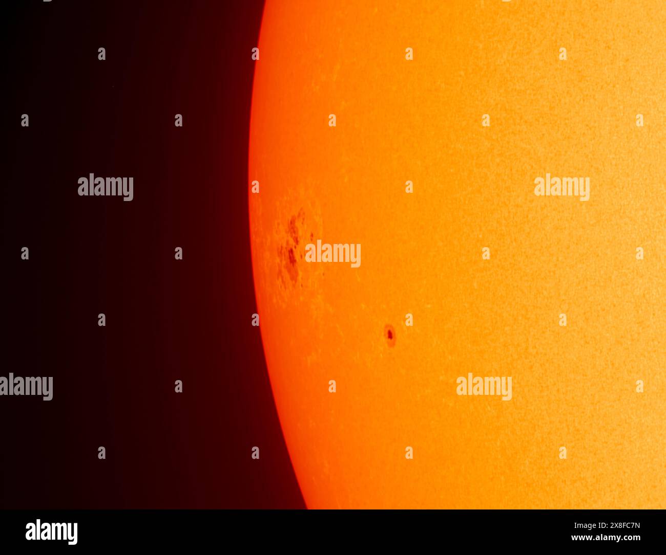 London, UK. 25th May, 2024. Closeup of large sunspot AR3663 which is ...