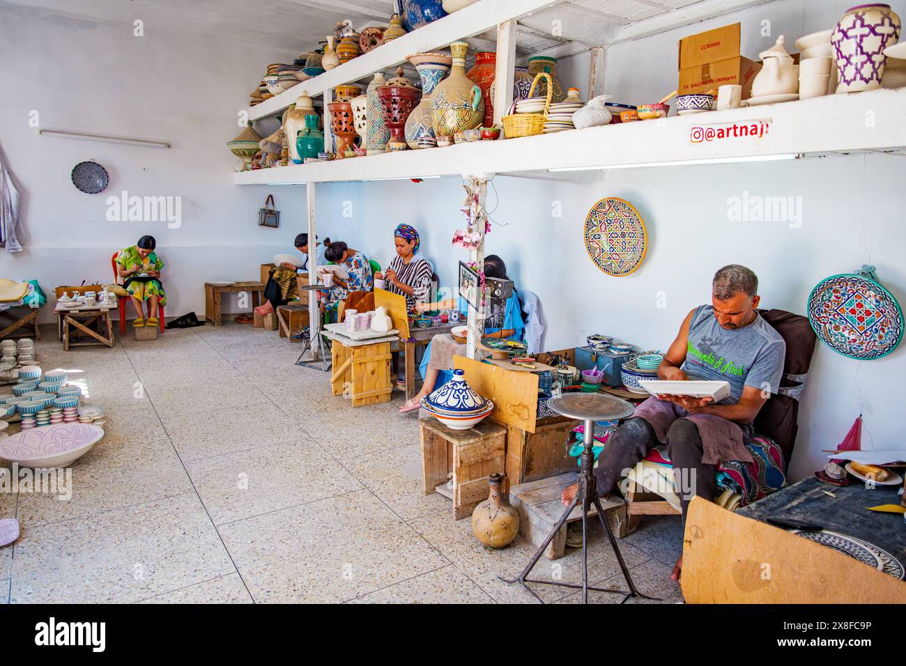 Fez, Morocco Production of ceramic, laboratory with craftsman workers ...