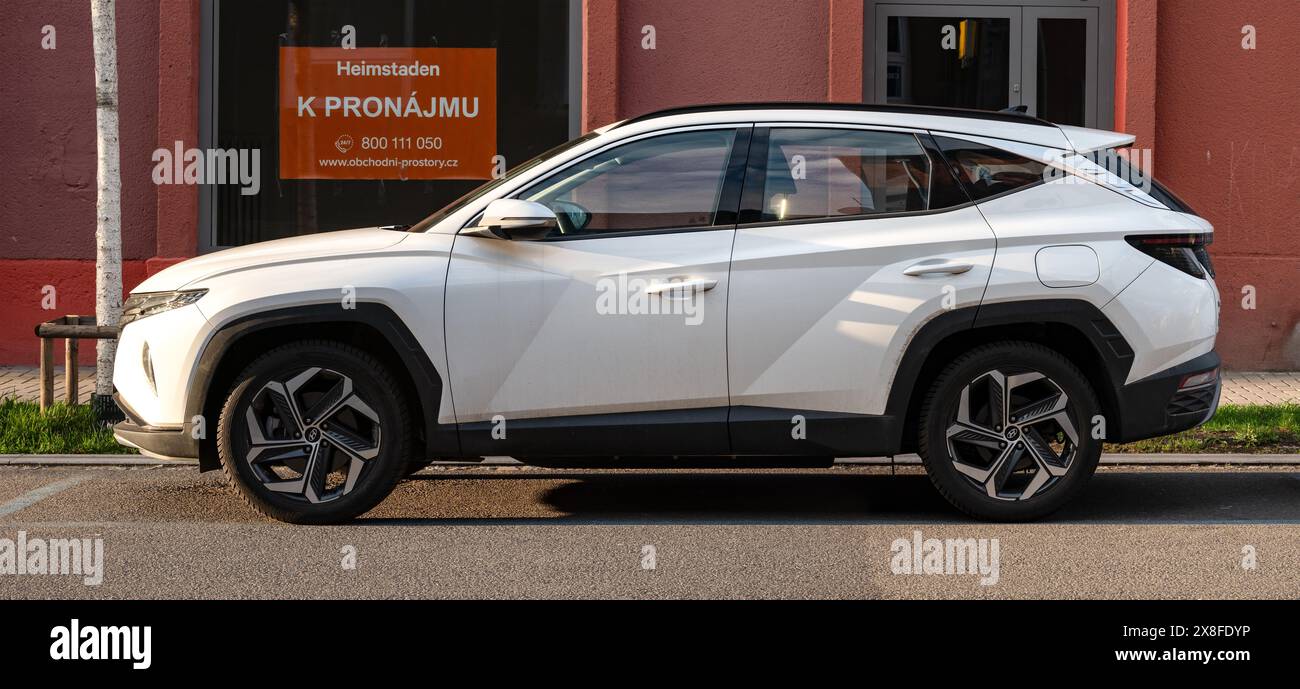 OSTRAVA, CZECH REPUBLIC - MARCH 4, 2024: White Hyundai Tucson crossover ...