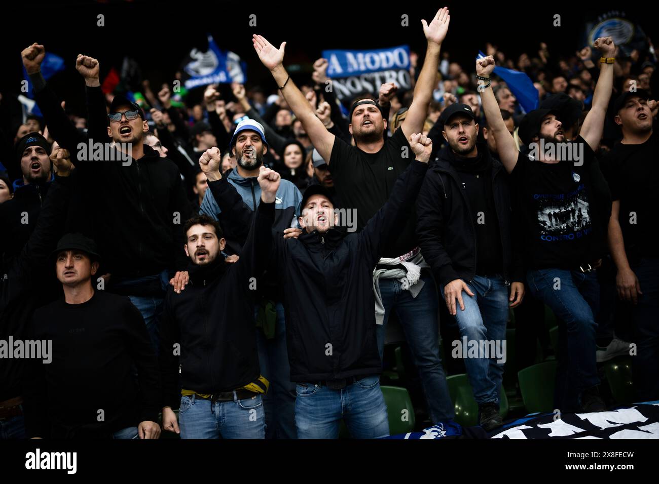 Dublin, Ireland. 22 May 2024. Fans of Atalanta BC show their support ...