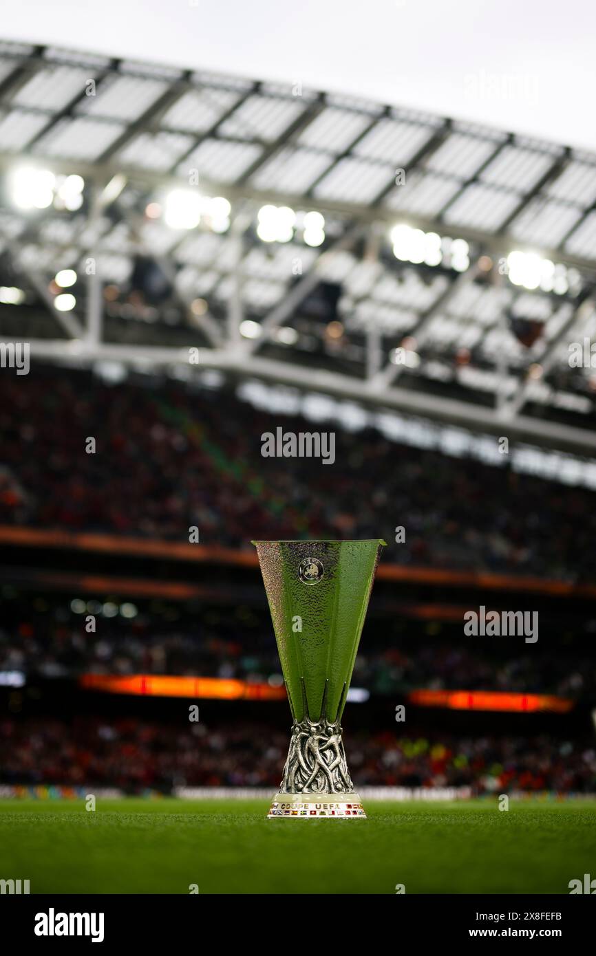 Dublin, Ireland. 22 May 2024. The trophy of the UEFA Europa League is ...