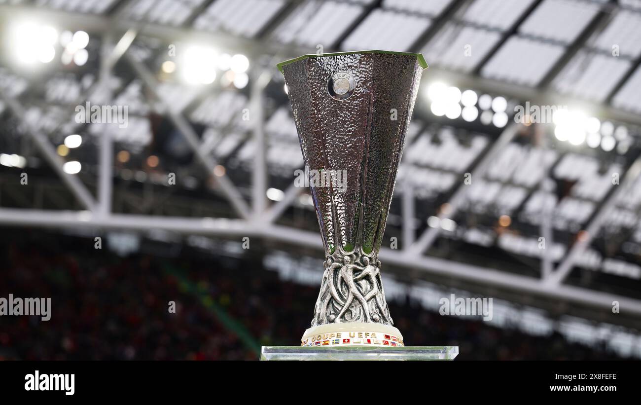 Dublin, Ireland. 22 May 2024. The trophy of the UEFA Europa League is ...