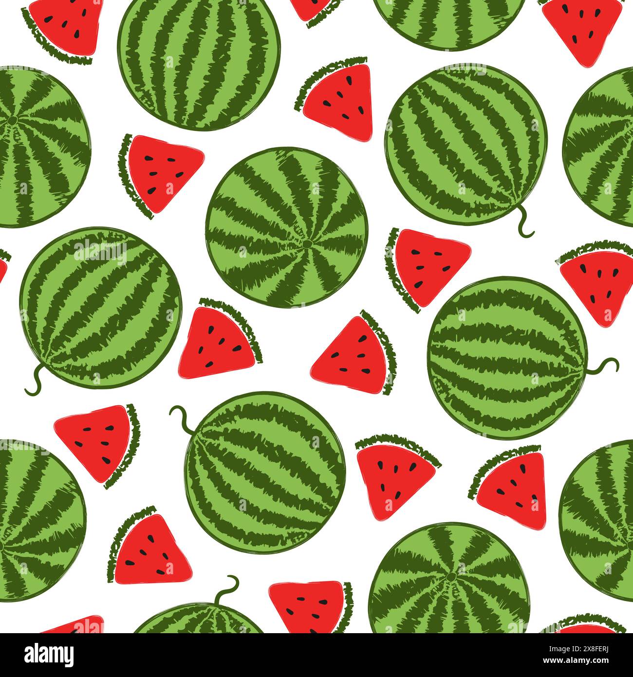 Hand drawn watermelons pattern. Vector summer fruit background Stock ...