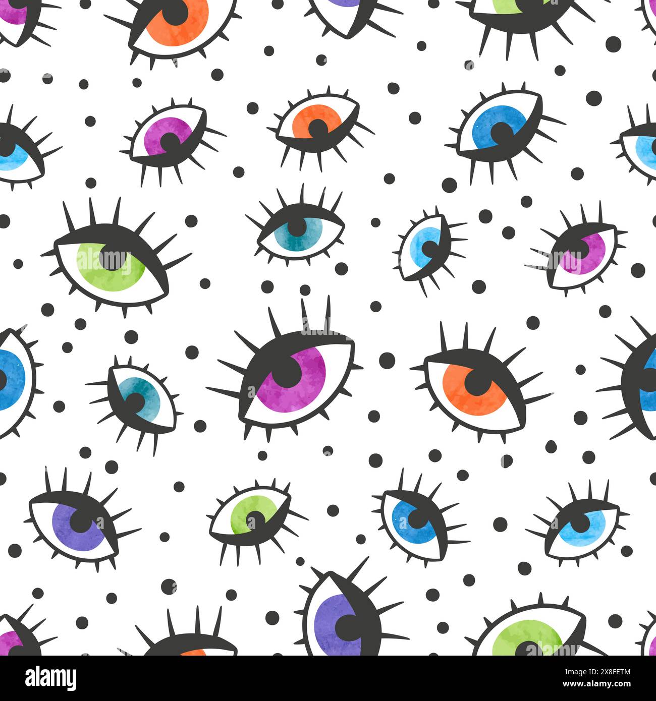 Colorful eyes seamless pattern. Retro fashion print. Vector ...