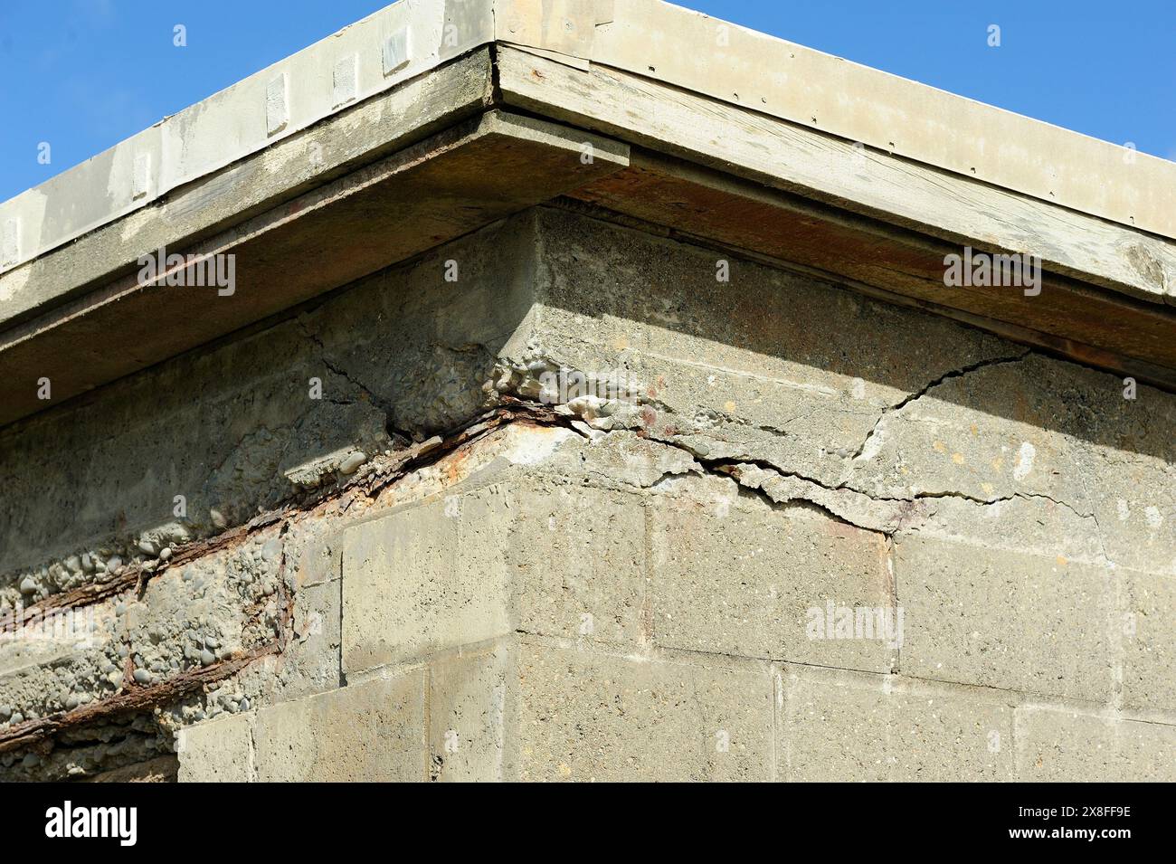 Details of poor reinforcement cover, leading to spalling concrete Stock ...