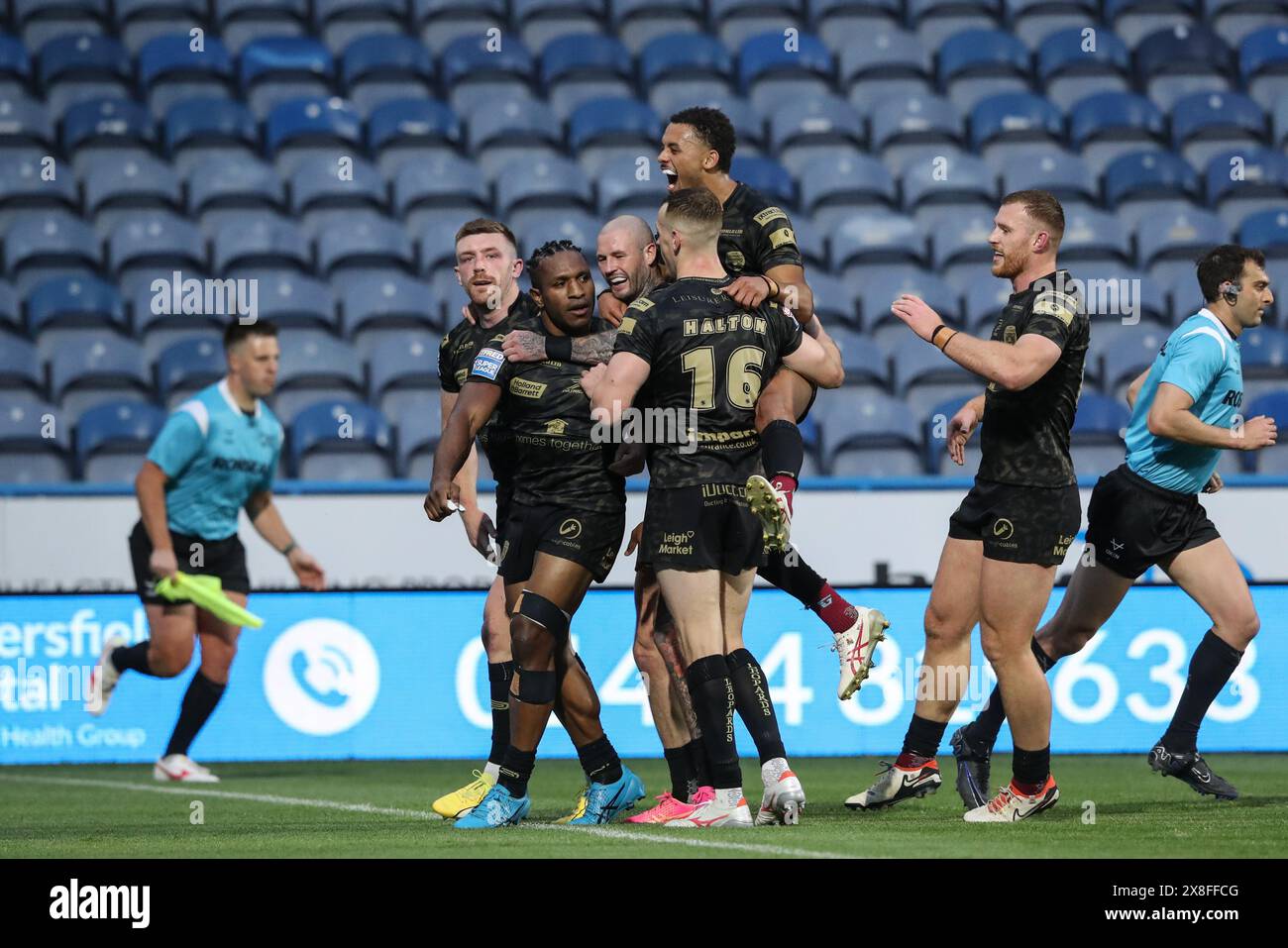 Edwin Ipape of Leigh Leopards celebrates his try during the Betfred ...