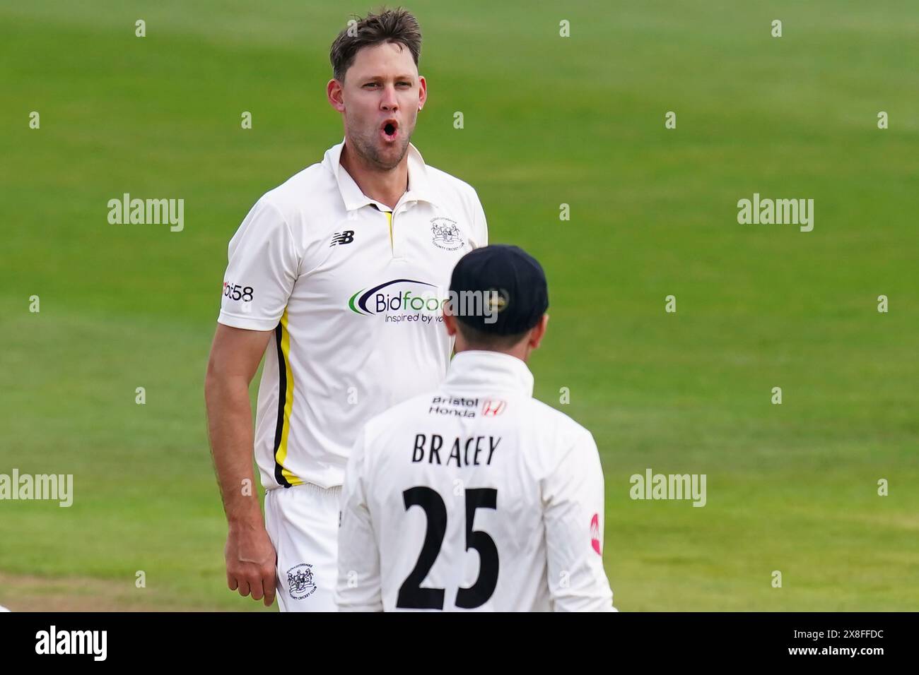 Bristol, UK, 25 May 2024. Gloucestershire's Beau Webster celebrates ...