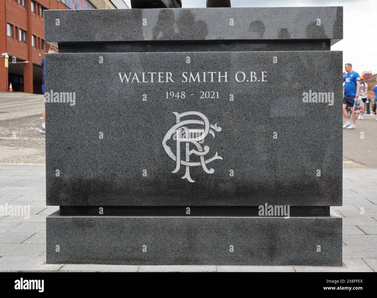 The plinth of the statue of Walter Smith unveiled at Ibrox Stadium ...