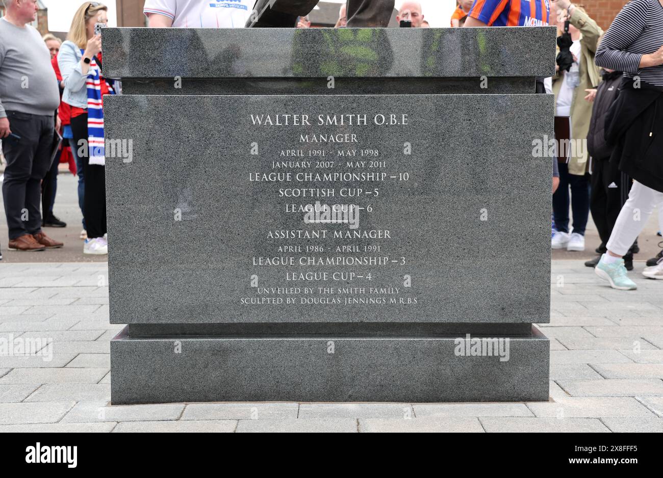 The plinth of the statue of Walter Smith unveiled at Ibrox Stadium ...