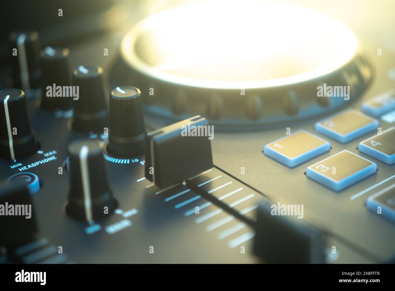 Dj turntables in nightclub electronic music house disco party lights ...