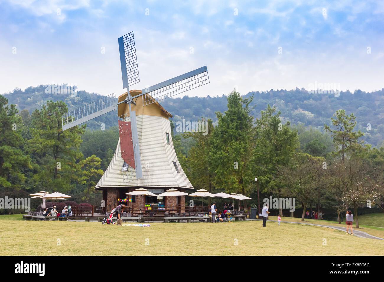 Historic windmill in the Taiziwan park in Hangzhou, China Stock Photo ...