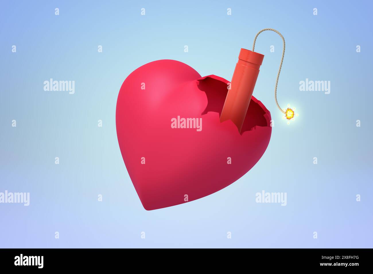 Heart-shaped bomb with lit fuse expressing danger Stock Photo - Alamy