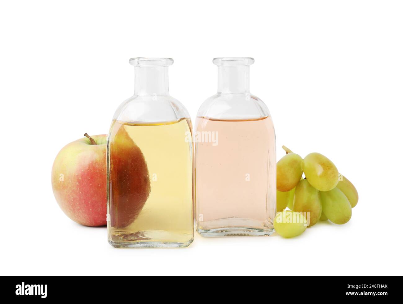 Different types of vinegar and ingredients isolated on white Stock ...