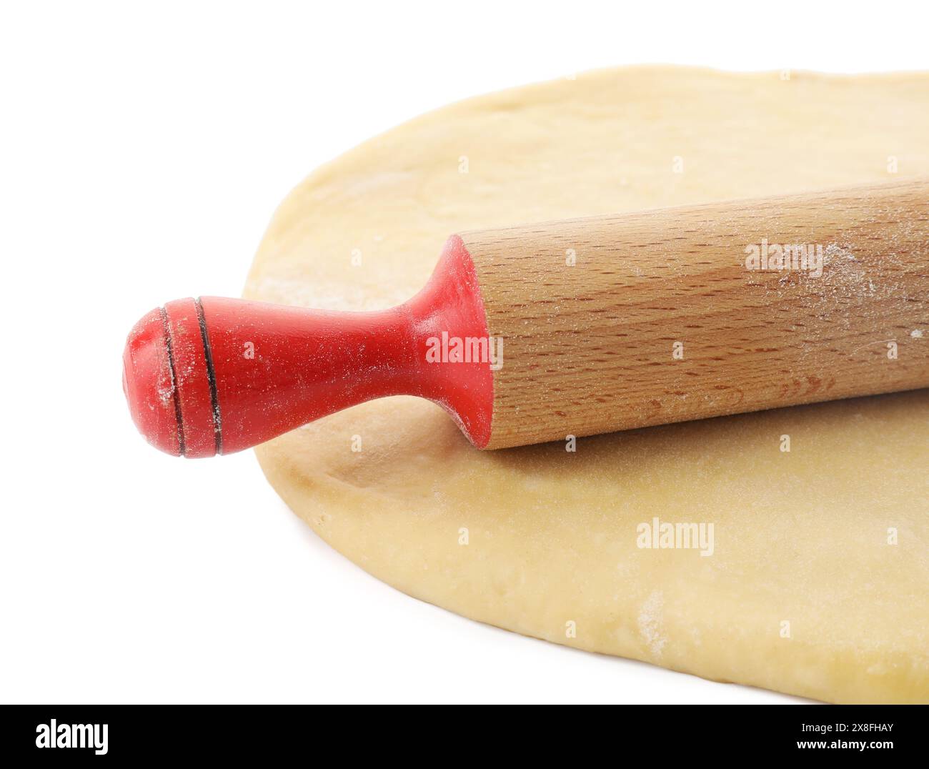 Raw dough and rolling pin isolated on white Stock Photo - Alamy