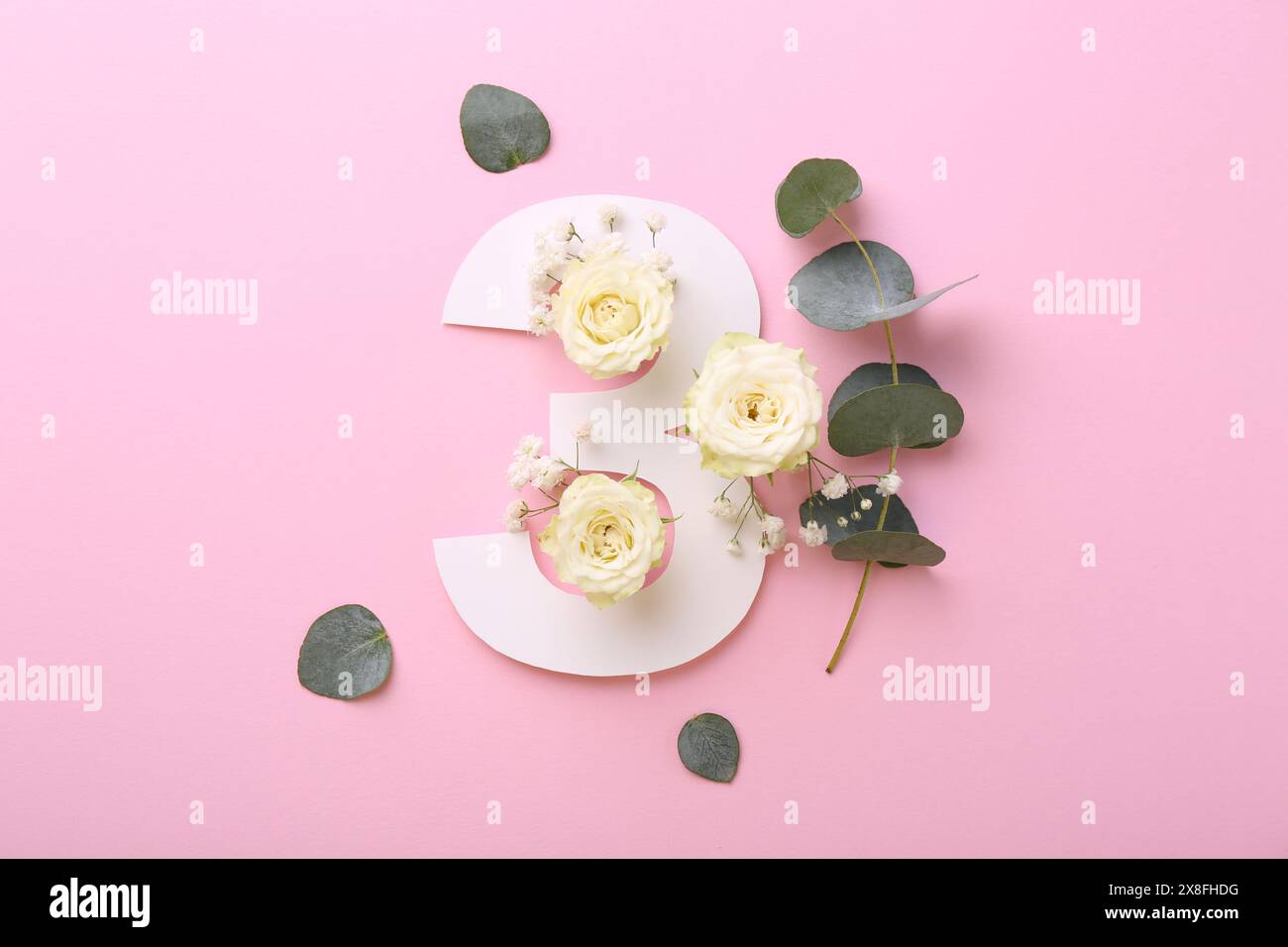 Paper number 3, eucalyptus leaves and beautiful flowers on pink ...