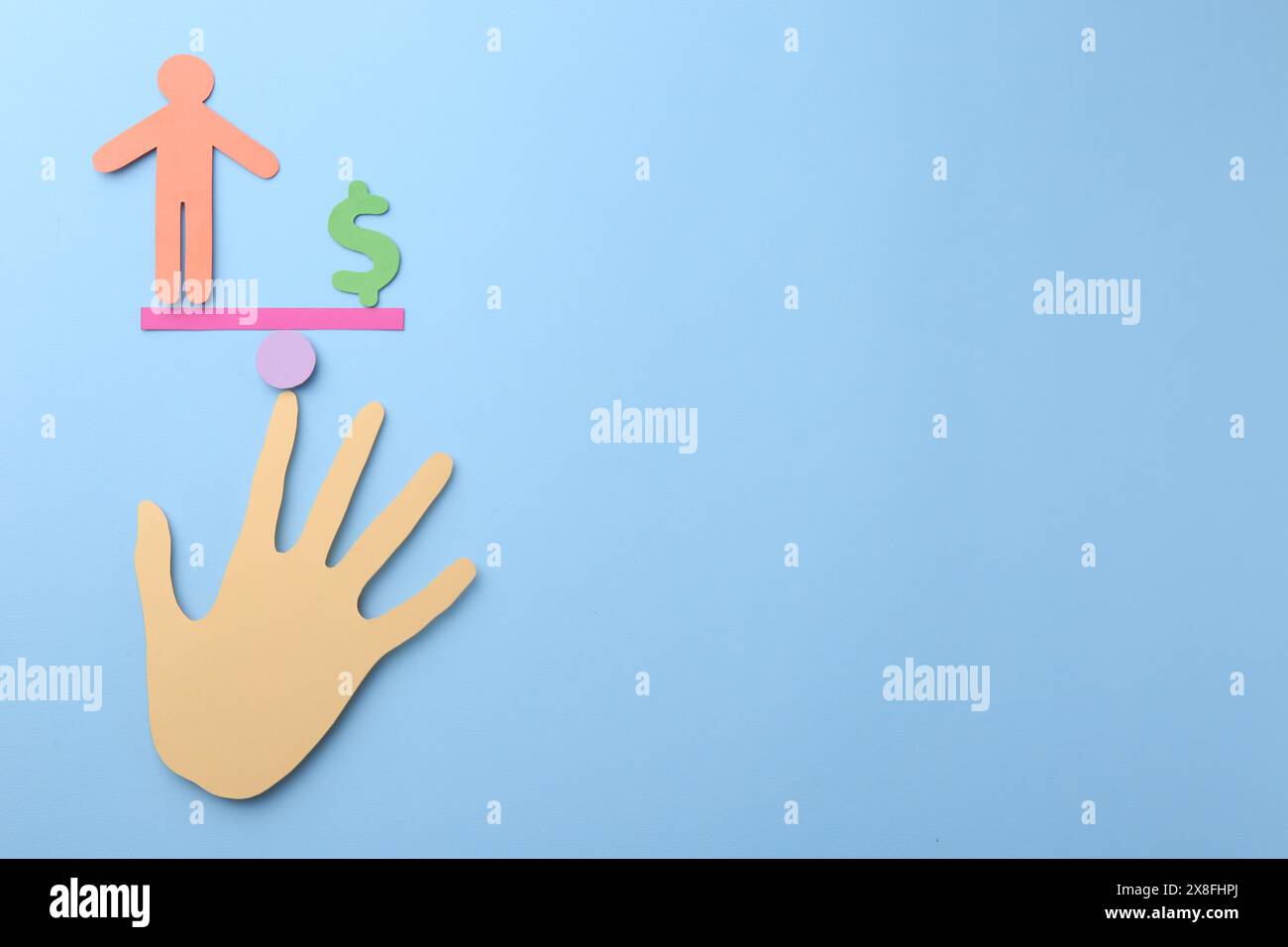 Equality concept. Paper human figure, dollar sign, seesaw scale and ...