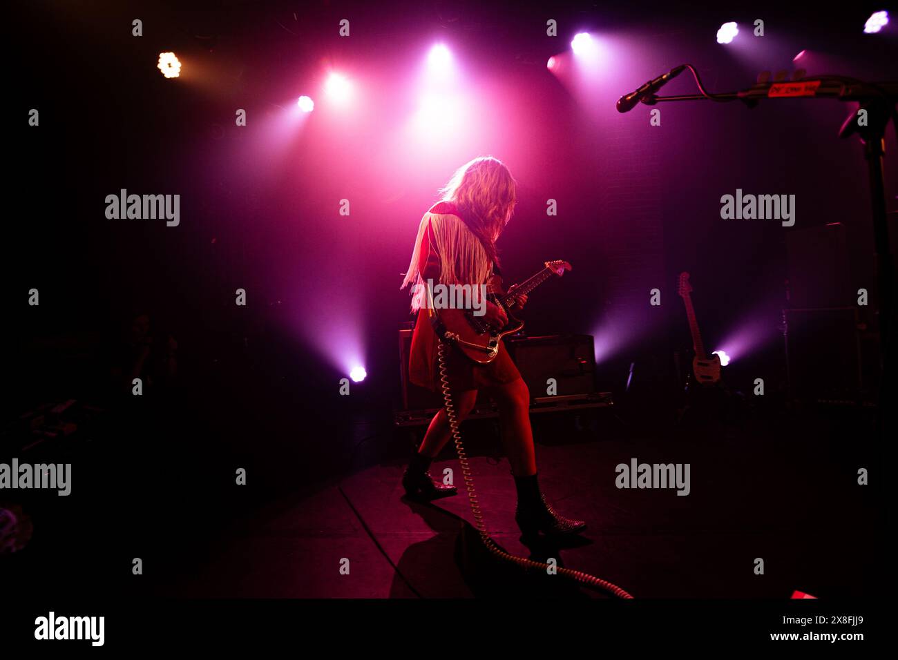 Paris, France. 24th May, 2024. Lindsey Troy, guitarist and singer from Deap Vally band, performs ...