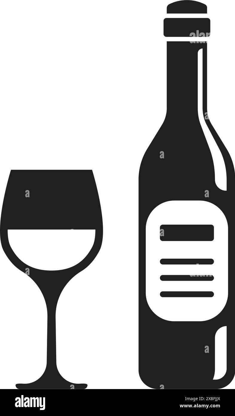 Wine bottle with glass icon in flat style. Alcohol drink vector ...