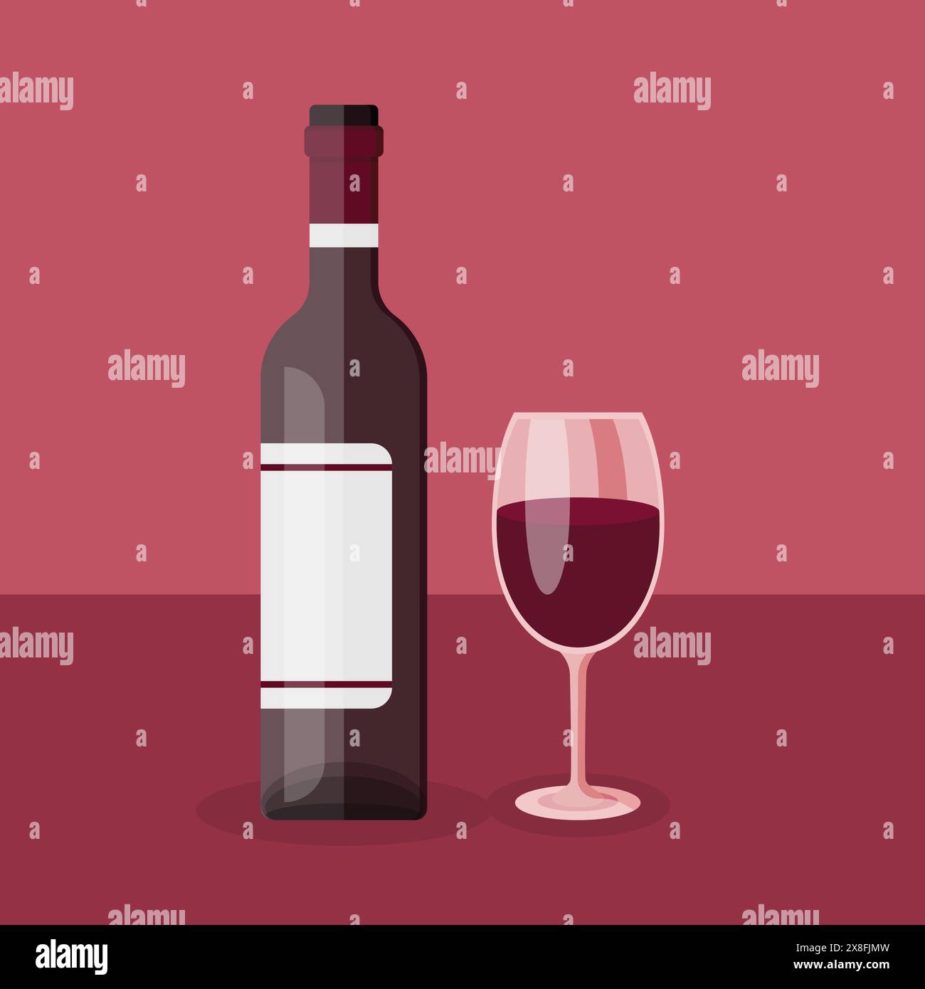 Wine bottle with glass icon in flat style. Alcohol drink vector ...