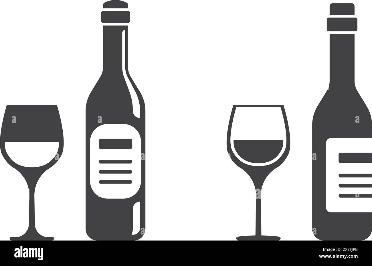 Wine bottle with glass icon in flat style. Alcohol drink vector ...