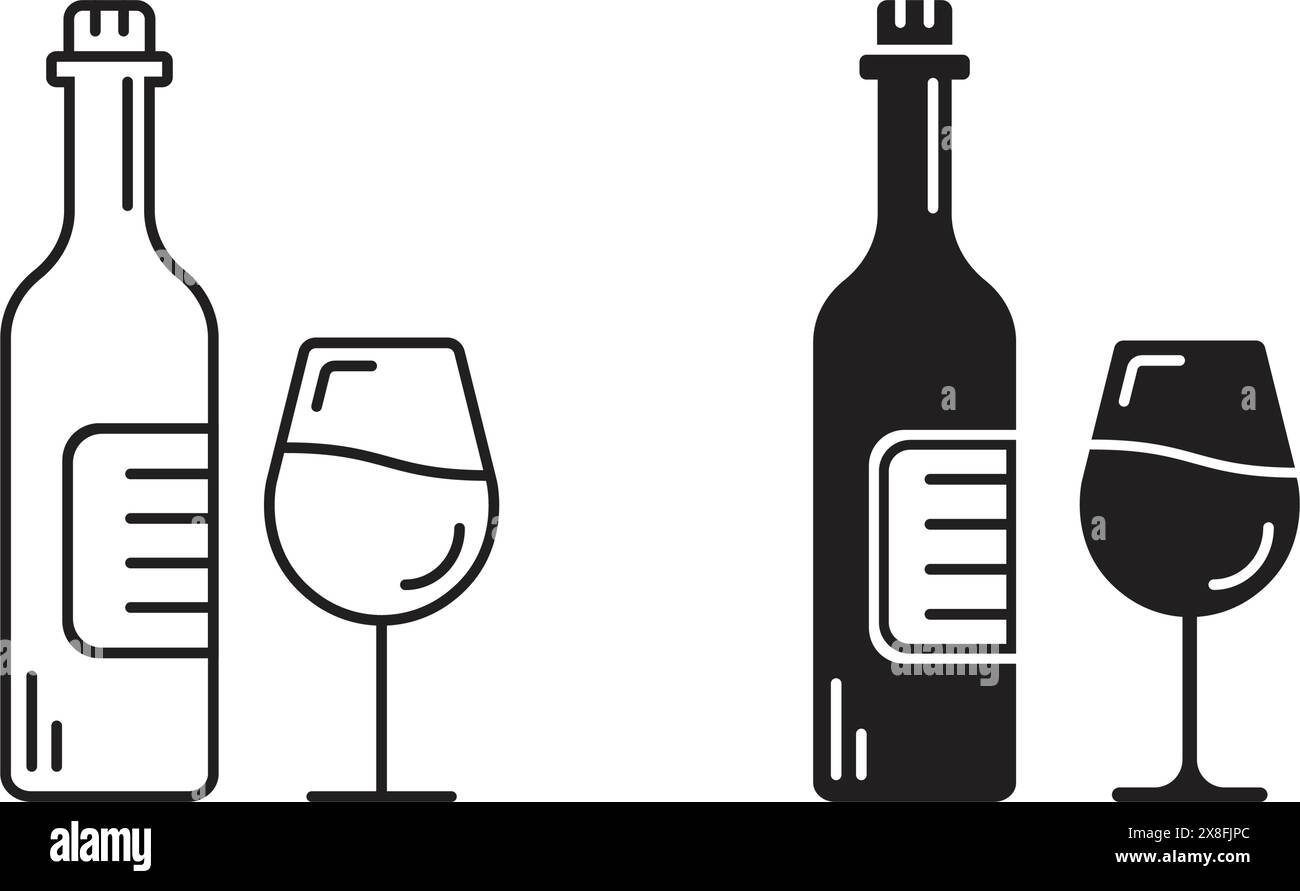 Wine bottle with glass icon in flat style. Alcohol drink vector ...