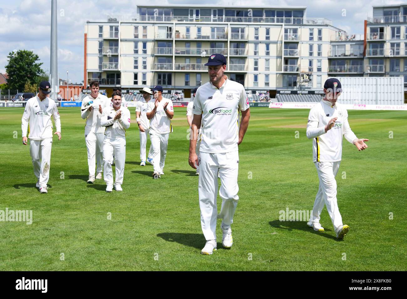Bristol, UK, 25 May 2024. Gloucestershire's Beau Webster leads the team ...