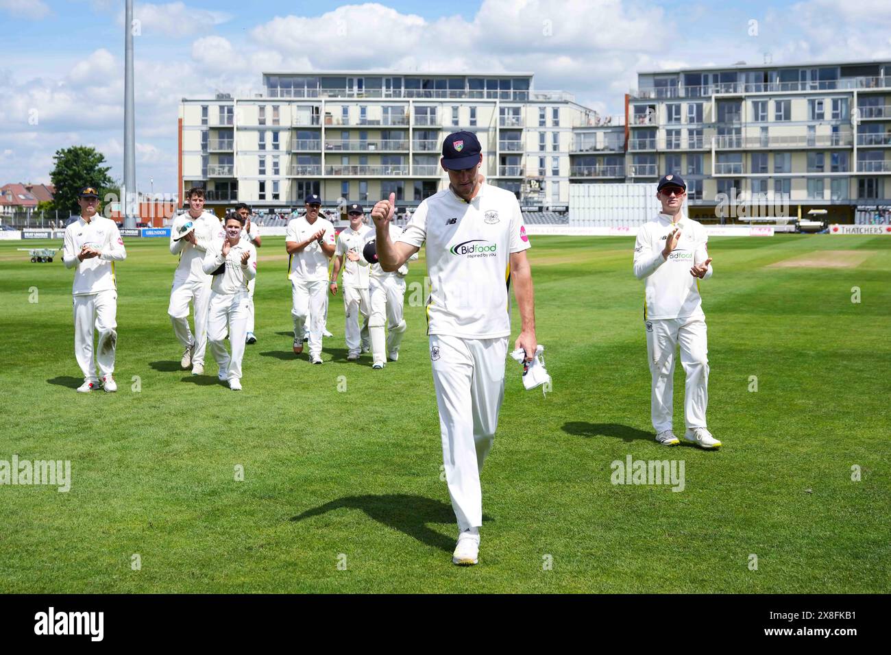 Bristol, UK, 25 May 2024. Gloucestershire's Beau Webster leads the team ...