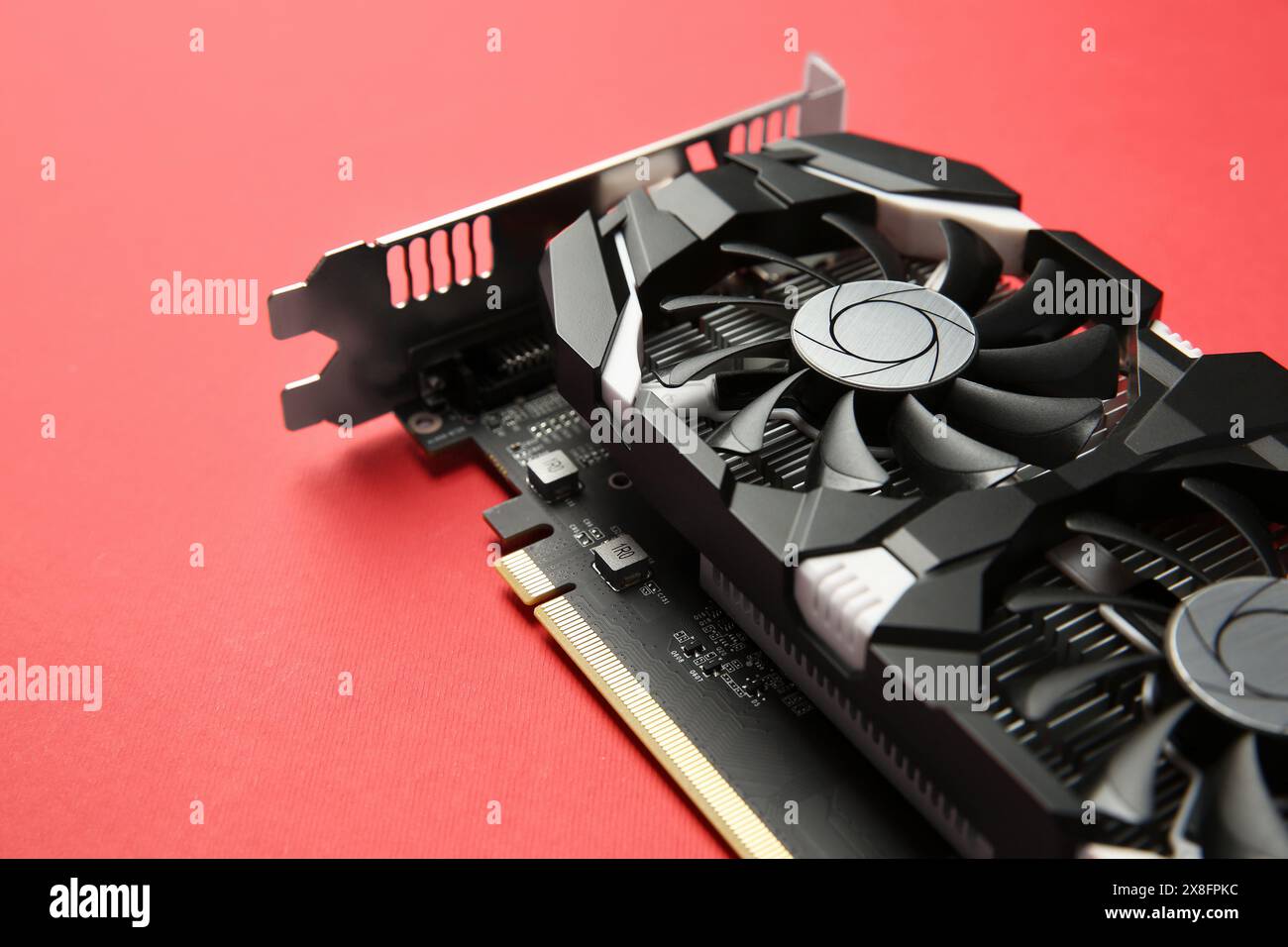 Computer graphics card on red background, closeup Stock Photo - Alamy