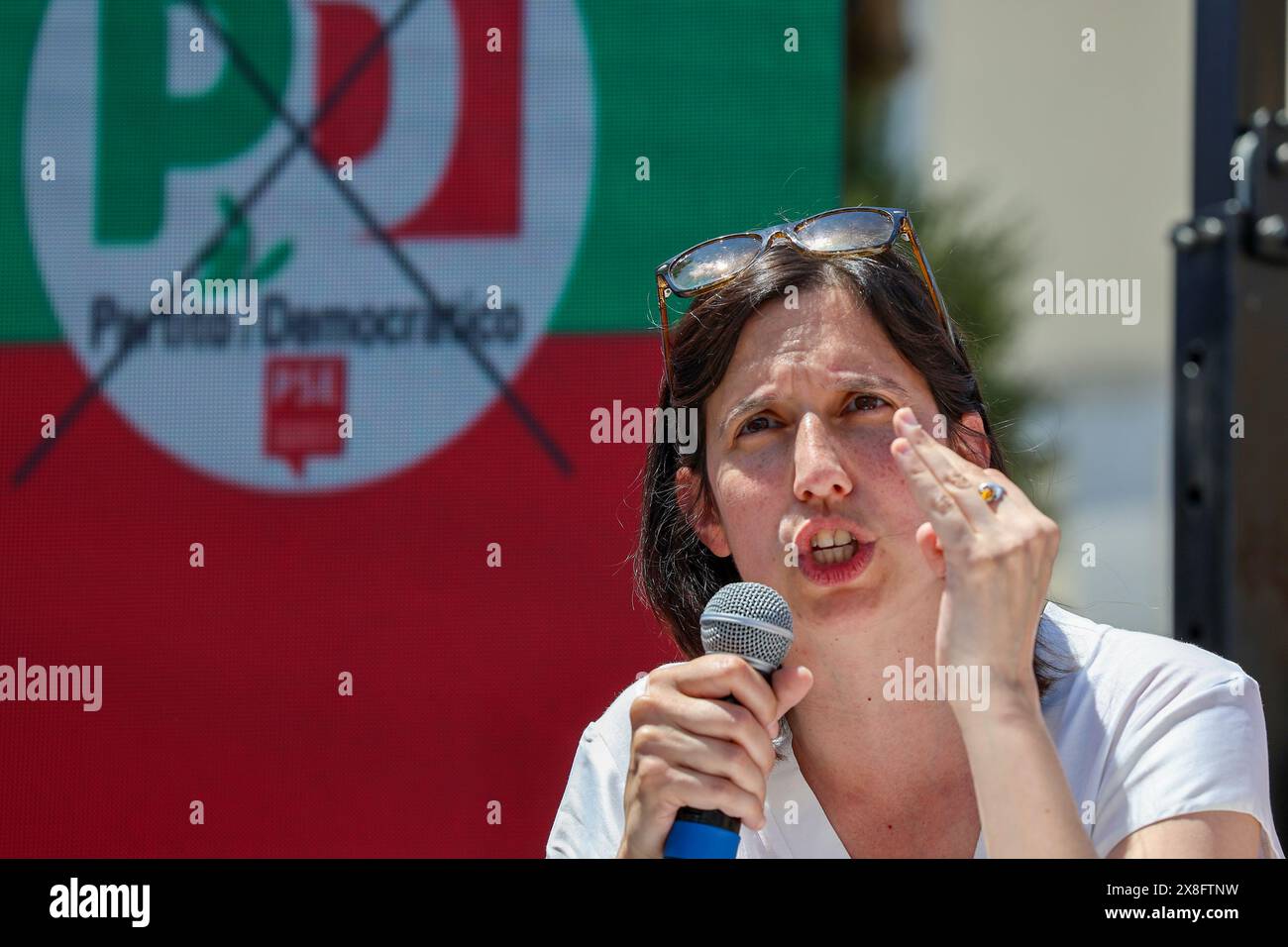 Aversa, Italy, 25 May 2024. Elly Schlein, leader of Partito Democratico ...