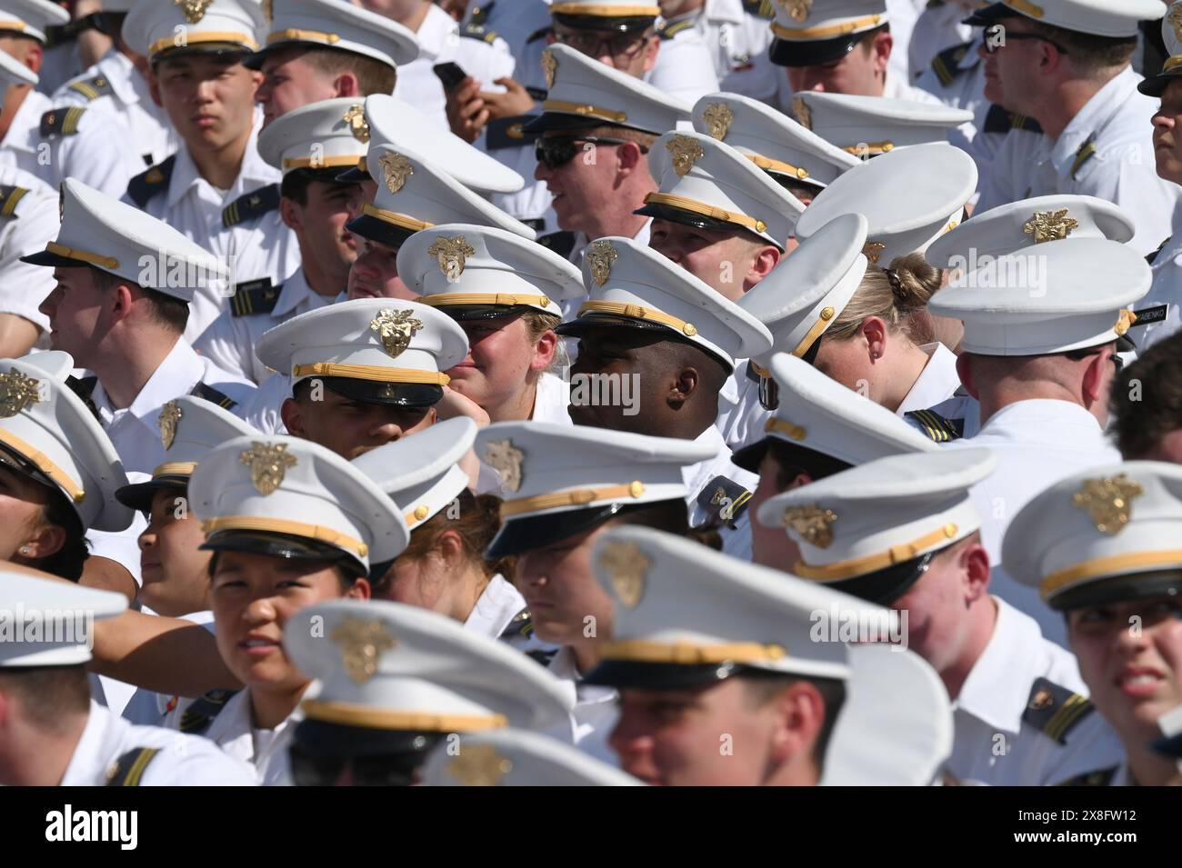 New York, USA. 25th May, 2024. West Point Underclassmen sit in the ...