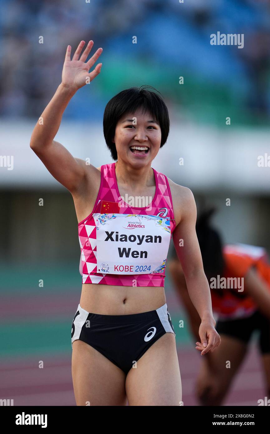 Kobe, Japan. 25th May, 2024. Wen Xiaoyan of China reacts after the ...