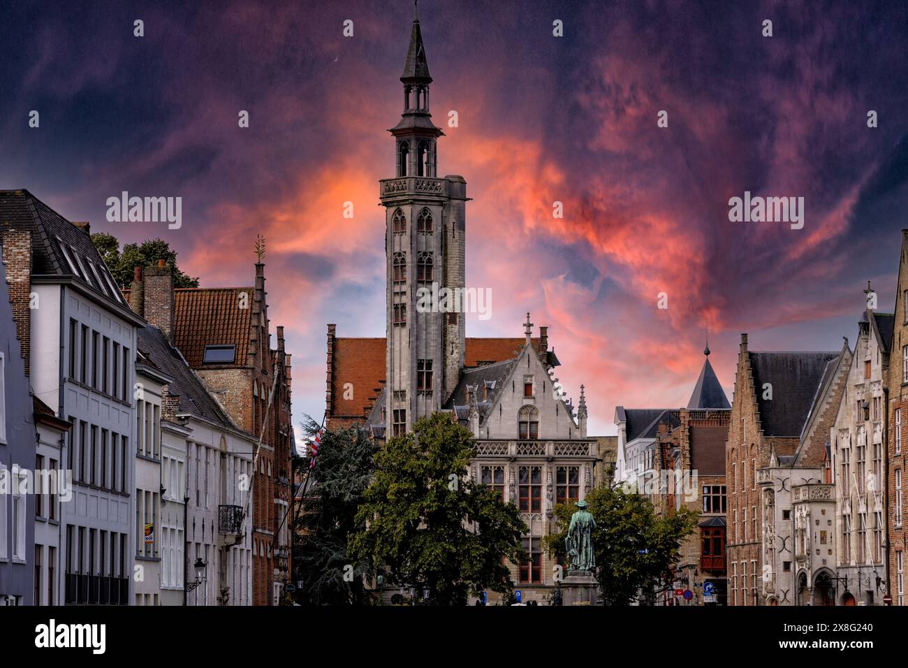 Bruges at sunset. The Chocolate City medieval old town in Flanders in ...