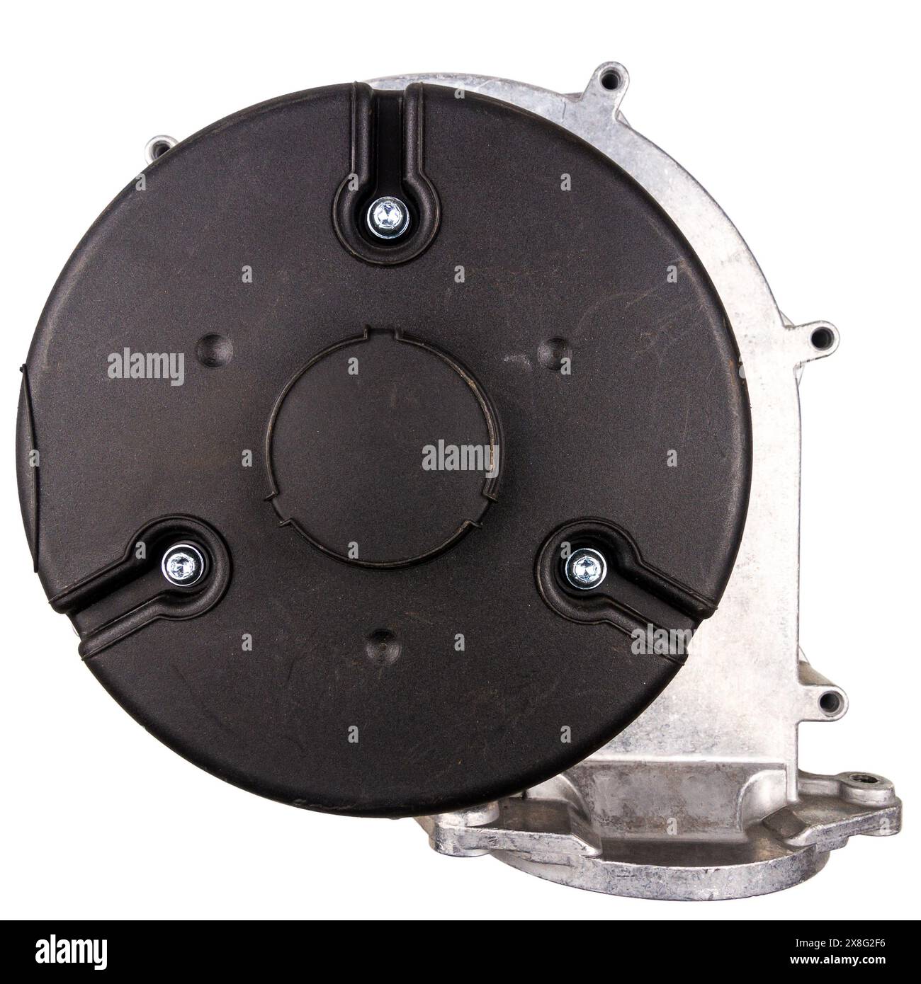 Spare gas boiler part isolated on white background. Close up of a used ...