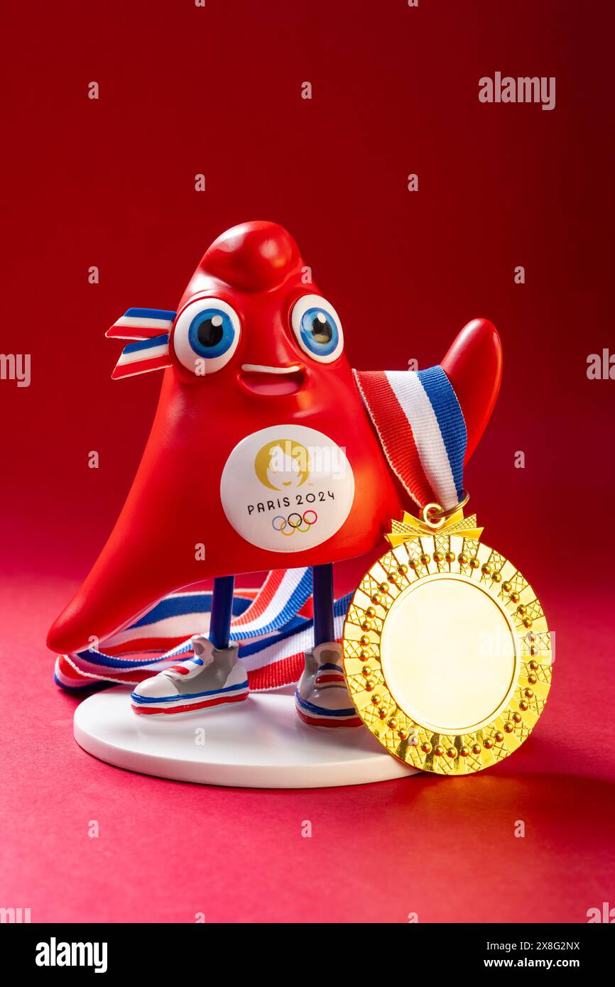 ZHONGSHAN China-May 23 2024: 2024 Paris Olympic Games mascot the Phryge ...