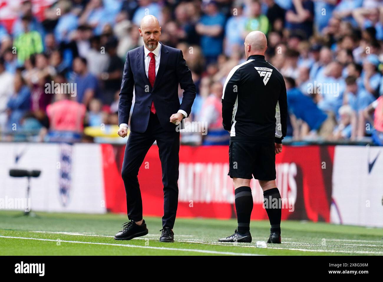 Manchester United manager Erik ten Hag celebrates after Kobbie Mainoo ...
