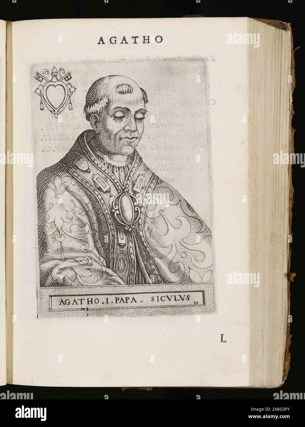 A 1580 engraving of Pope Agatho who was pontiff from AD678 to AD681. He ...