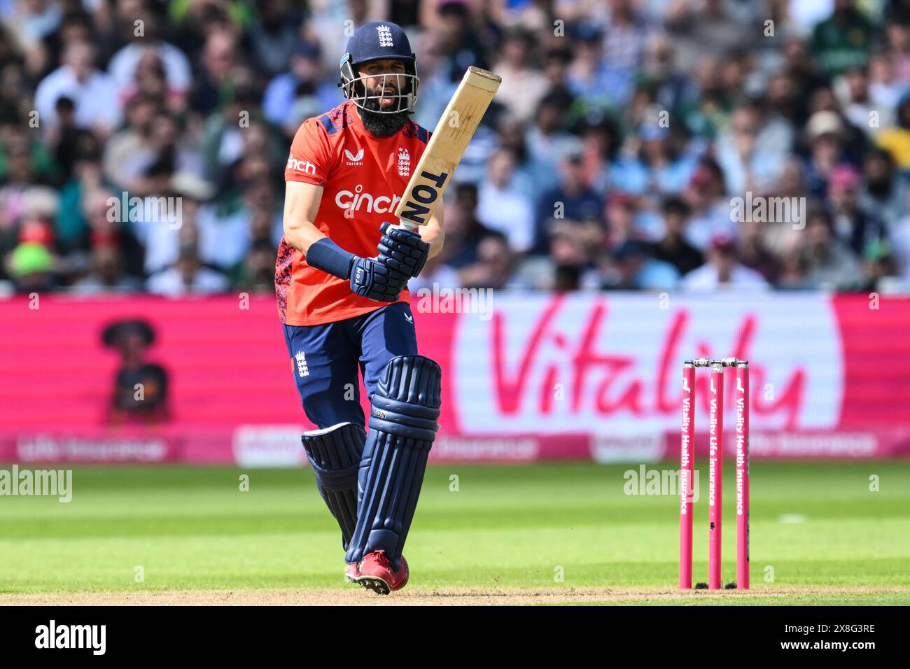 Moeen Ali of England shouts no runs during the Vitality T20 ...