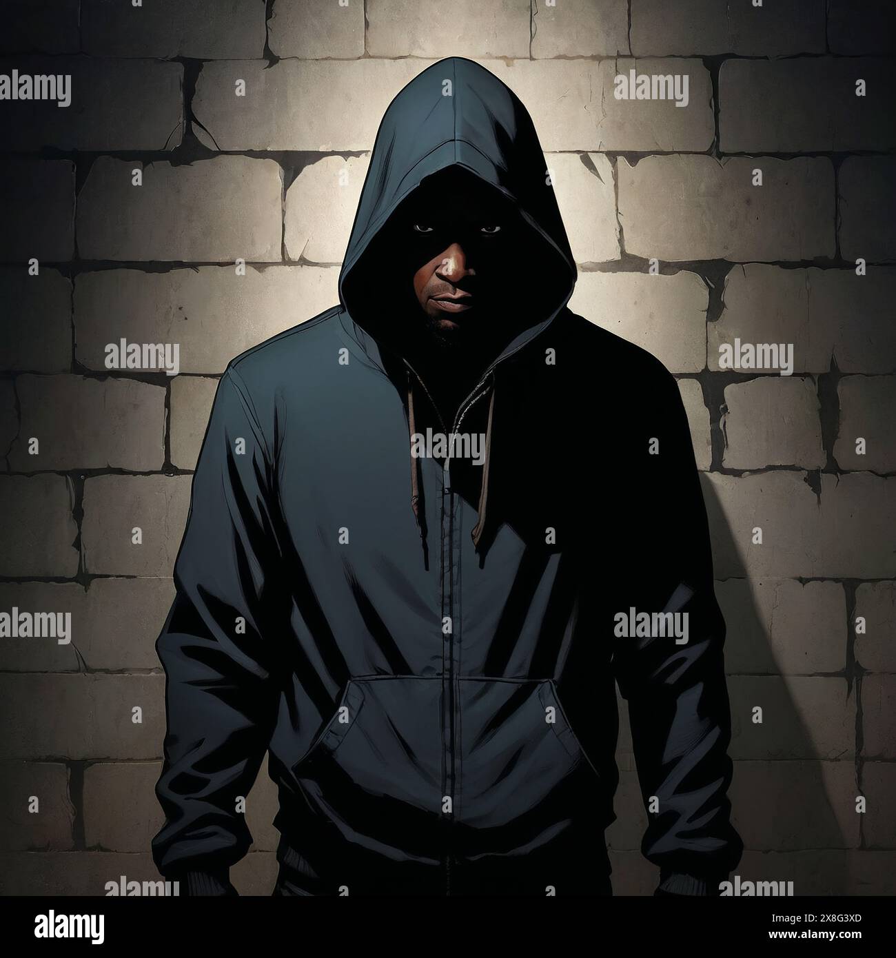 This striking image depicts a mysterious, hooded figure standing ...